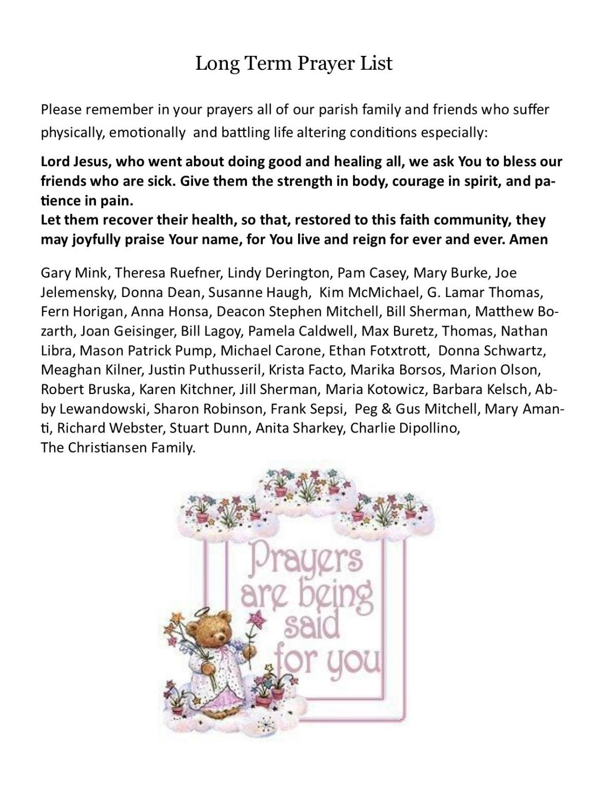 Long term prayer list – Our Lady Queen of Martyrs Catholic Church